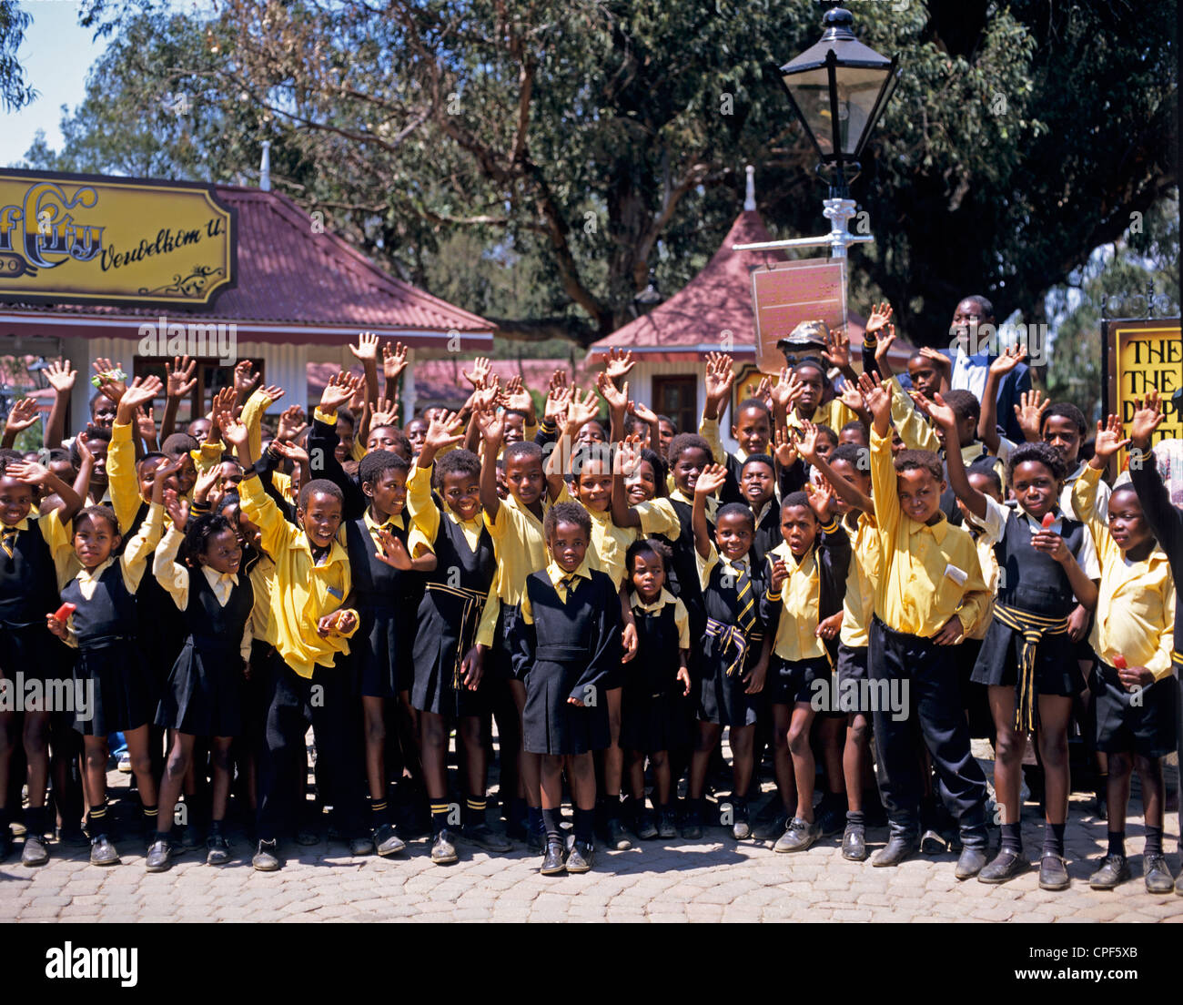 Group of school children waving at camera. Johannesburg. South Africa ...