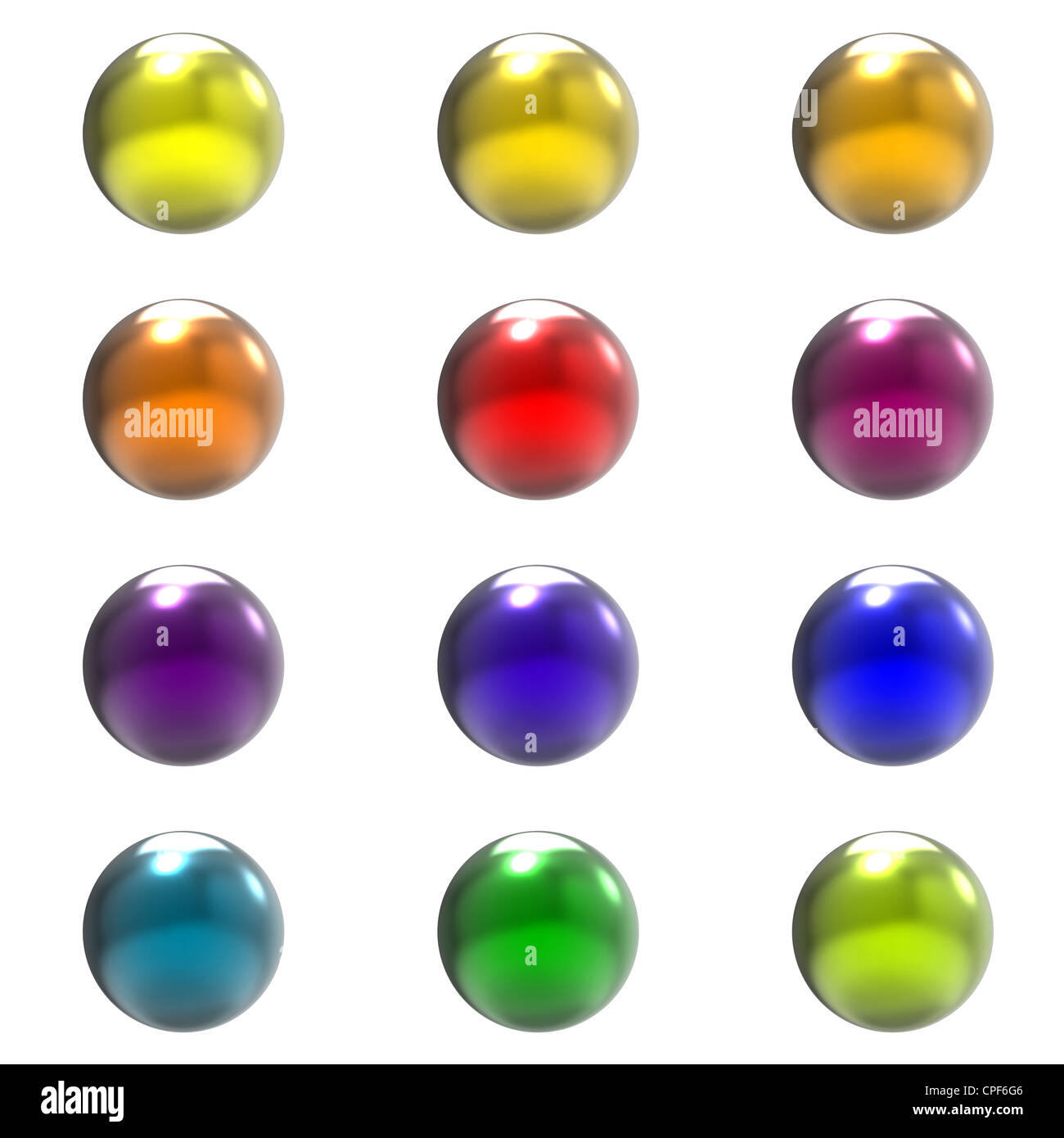 Chrome metal different color balls group isolated on white background ...
