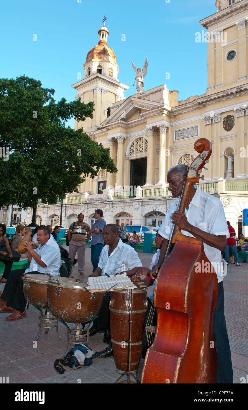 Santiago Cuba band playing in town square in front of the Cathedral ...
