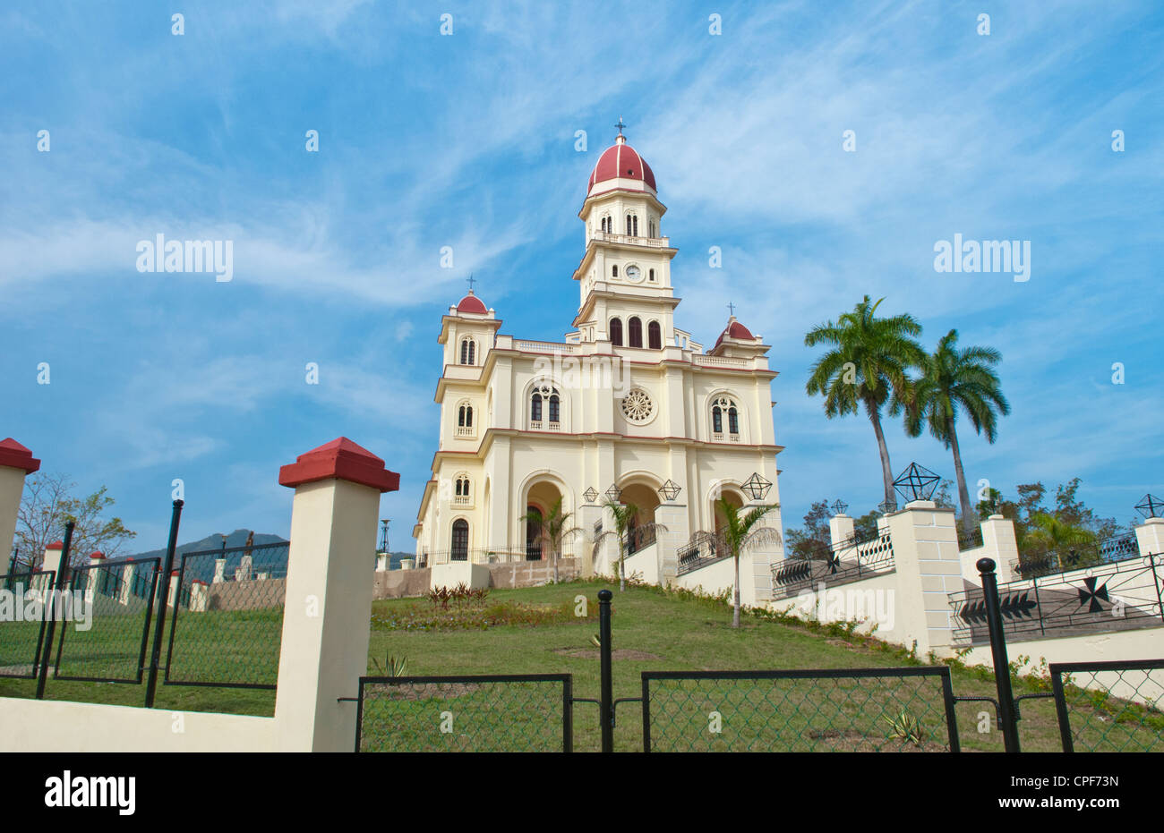 Santiago Cuba famous church called Basilica El Cabre with steeple and ...