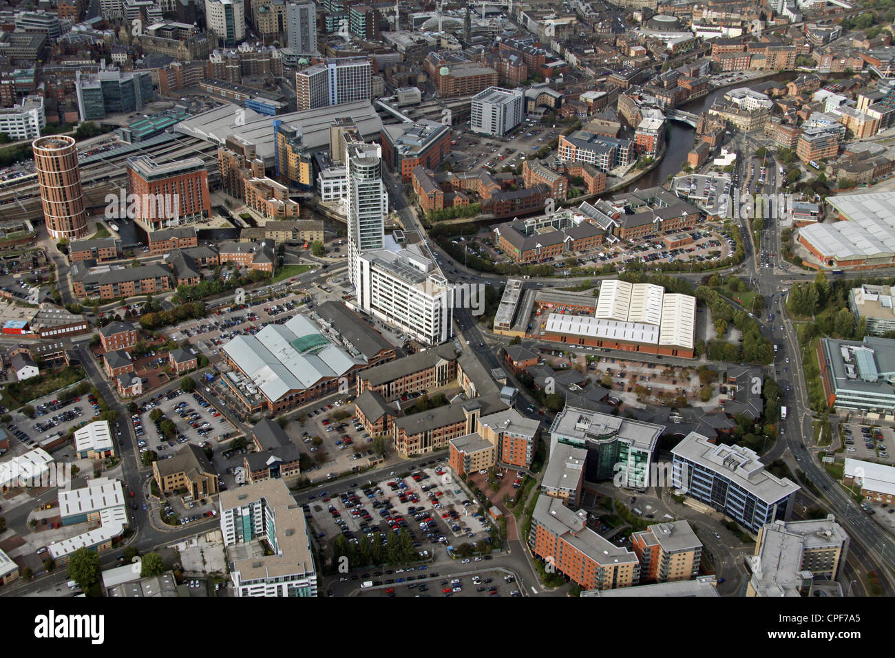 aerial view of the area of Holbeck, Leeds just south of the city centre ...