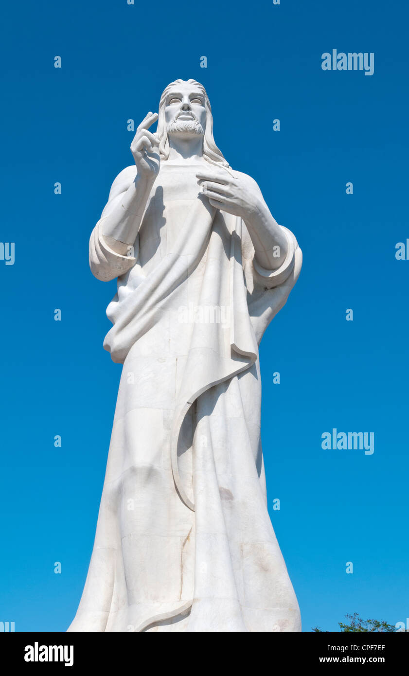 Havana Cuba Habana Christ statue on hill close up of marble statue and ...
