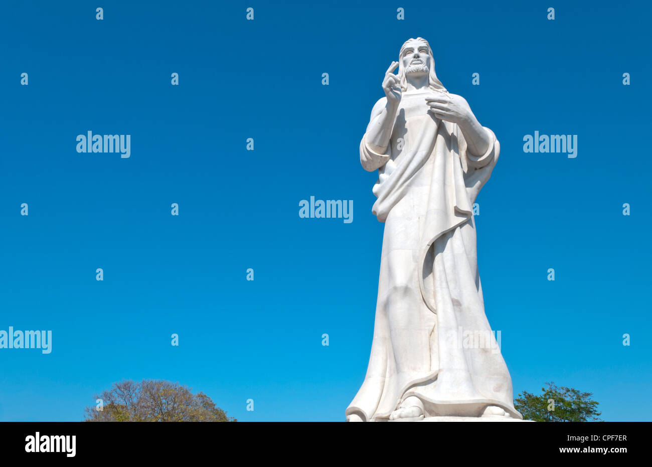 Havana Cuba Habana Christ statue on hill close up of marble statue and ...