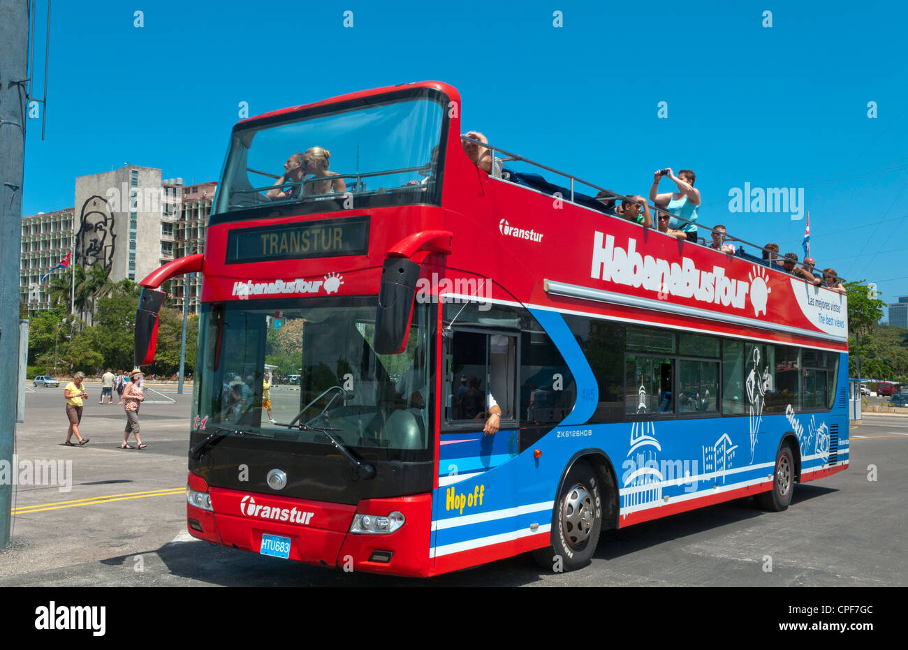 Havana Habana Cuba colorful new double decker tourist bus at Revolution ...