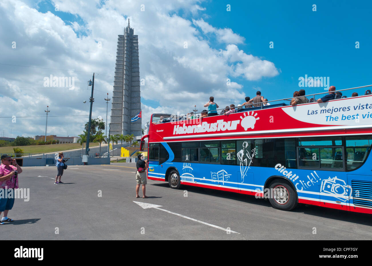 Havana Habana Cuba colorful new double decker tourist bus at Revolution ...