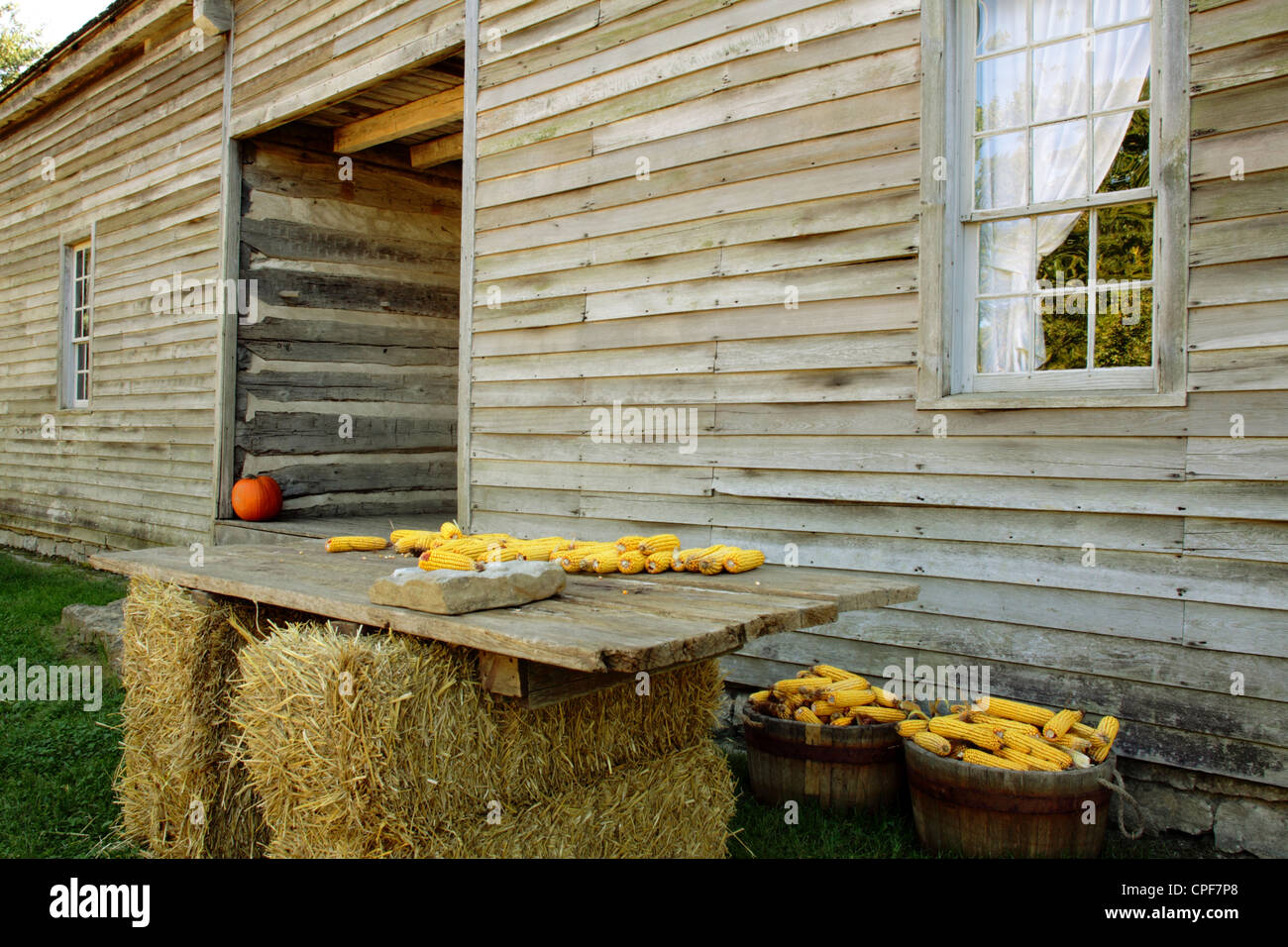 Corn Table and Cabin Stock Photo - Alamy