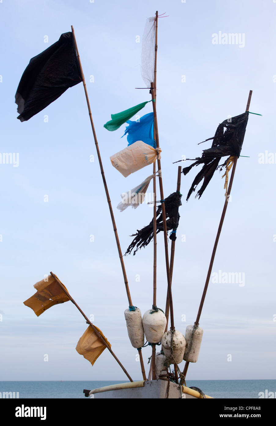 Fishing Boat Flags or Net Markers Worthing Stock Photo - Alamy