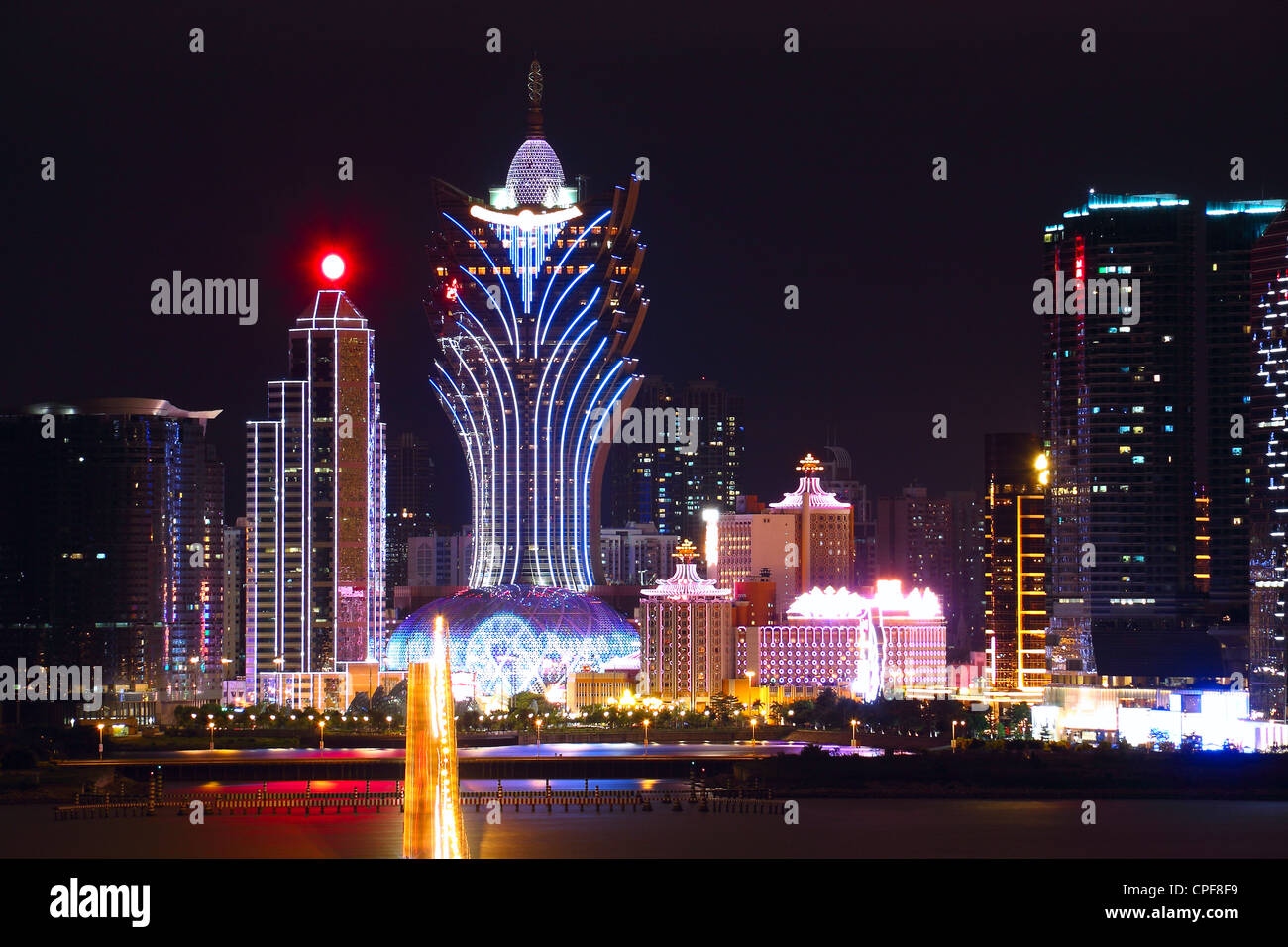 Macao cityscape with famous landmark of casino skyscraper and bridge ...