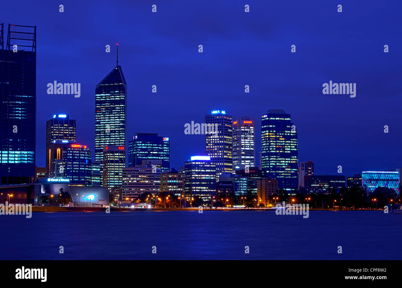 Beautiful skyline of Perth at twilight from water in Western Australia ...