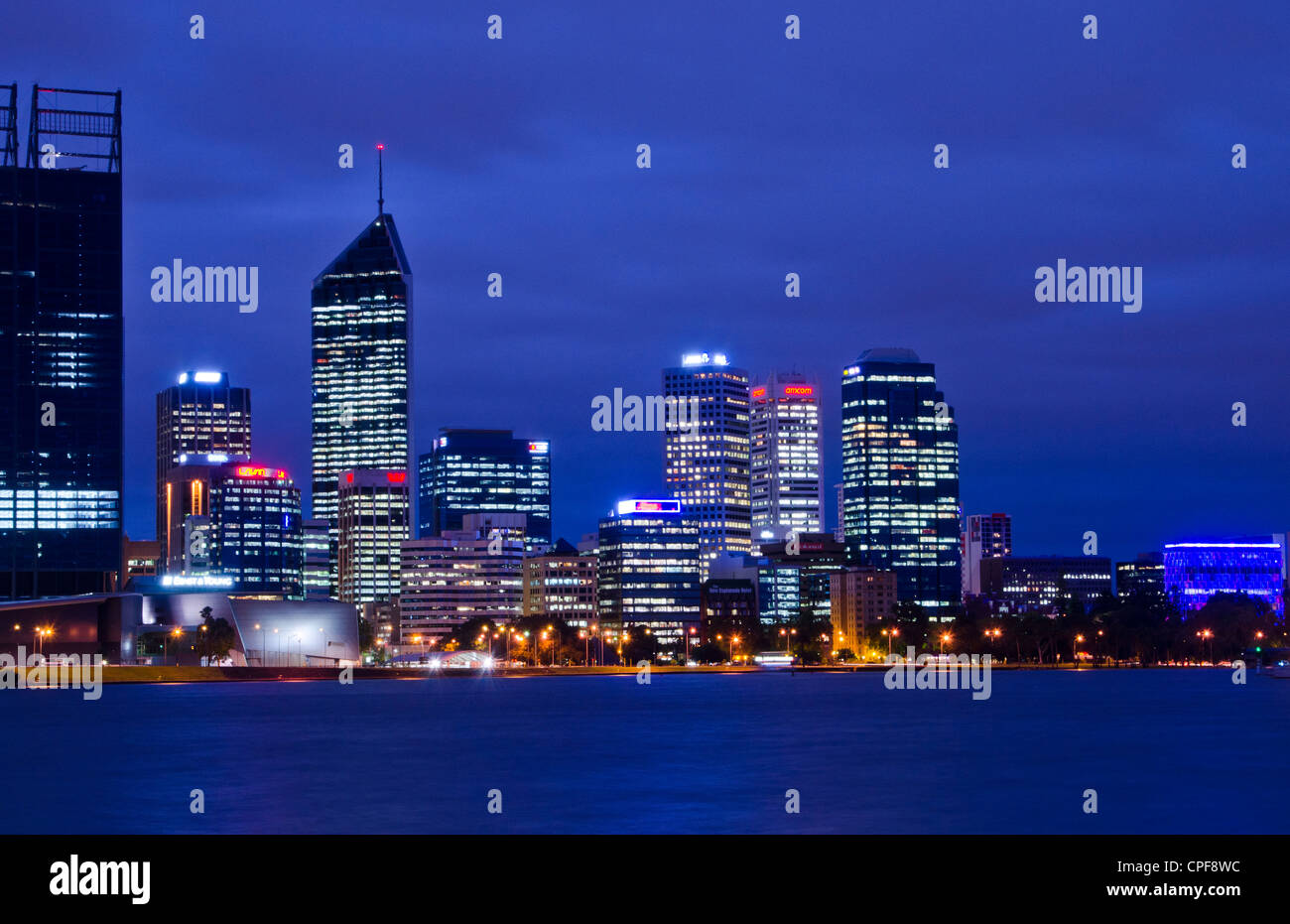 Beautiful skyline of Perth at twilight from water in Western Australia ...