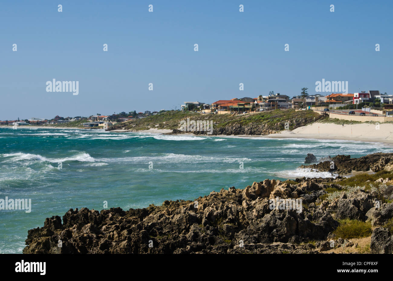 Beautiful shoreline and rocks with waves in North Beach area of Perth ...