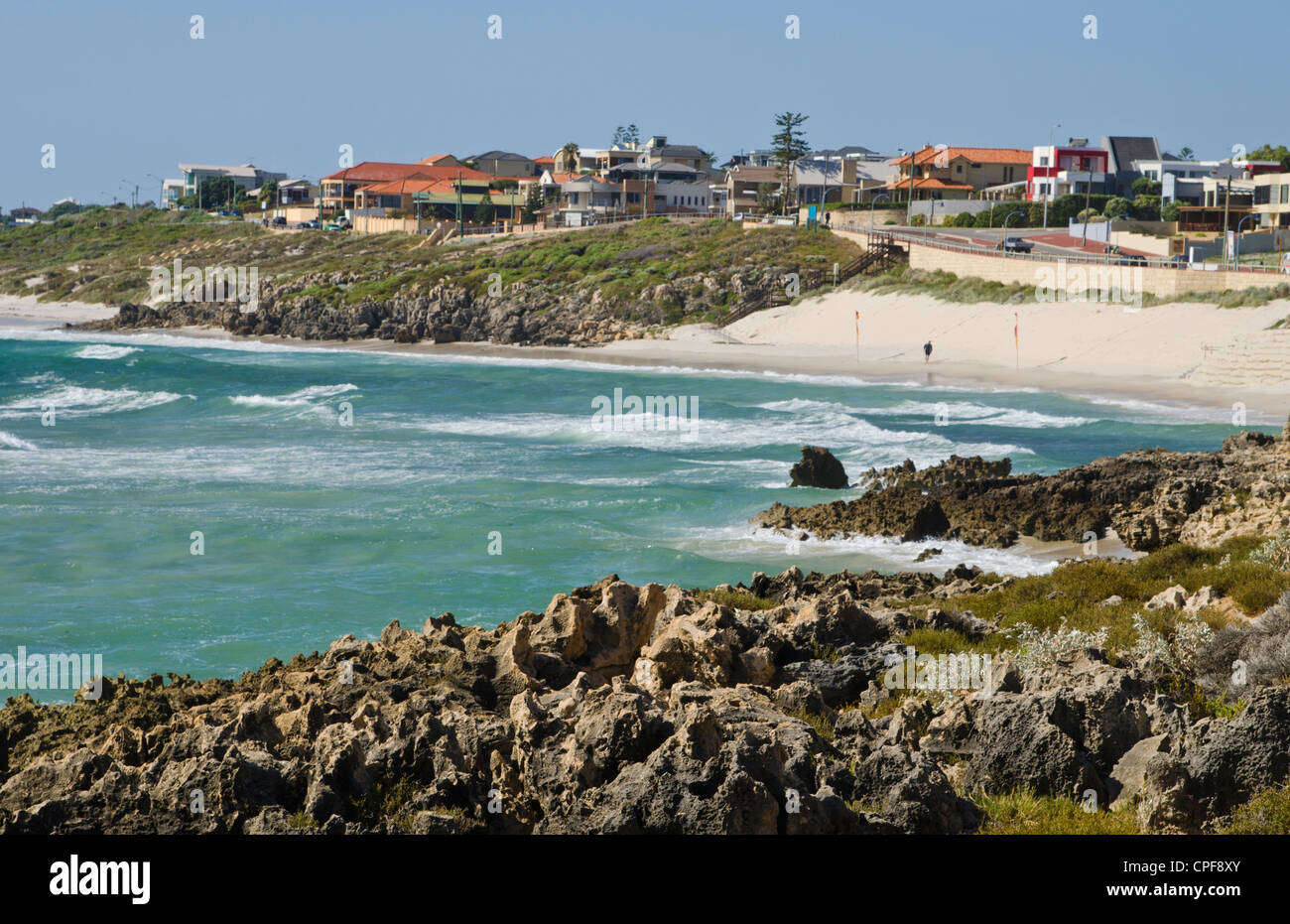 Beautiful shoreline and rocks with waves in North Beach area of Perth ...