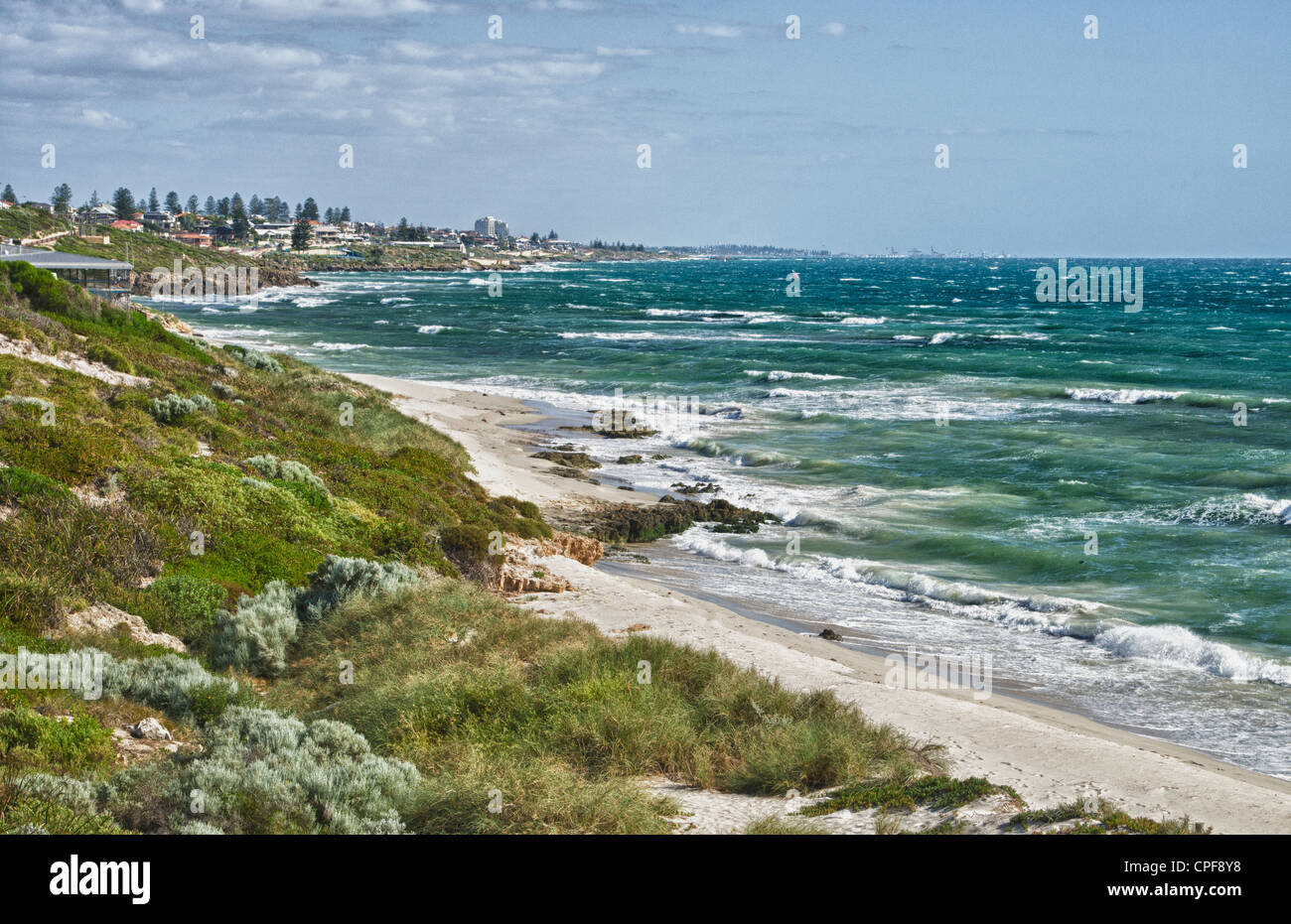 Beautiful shoreline and rocks with waves in North Beach area of Perth ...