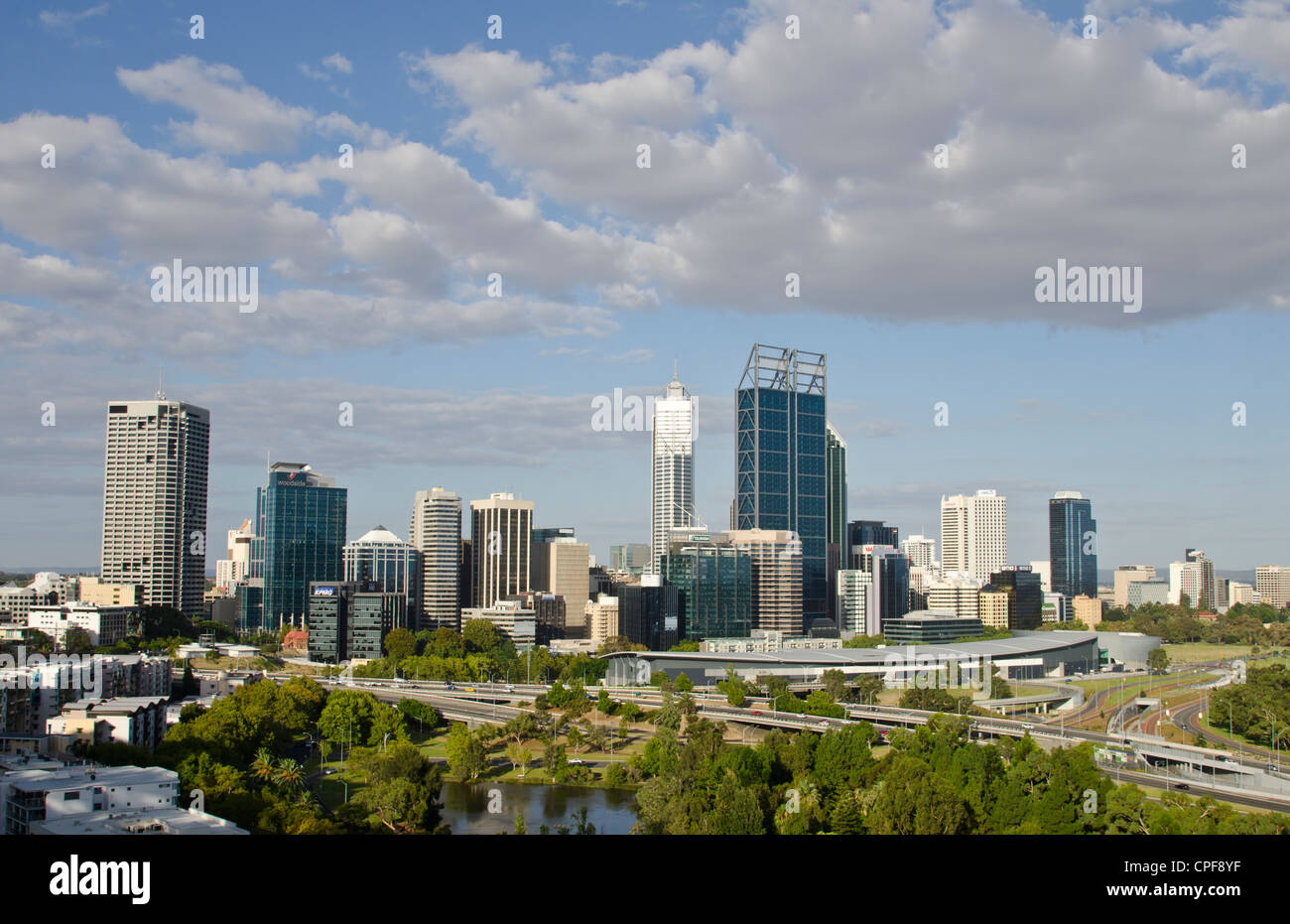 Panoramic of city with beautiful skyline of Perth from above in Western ...
