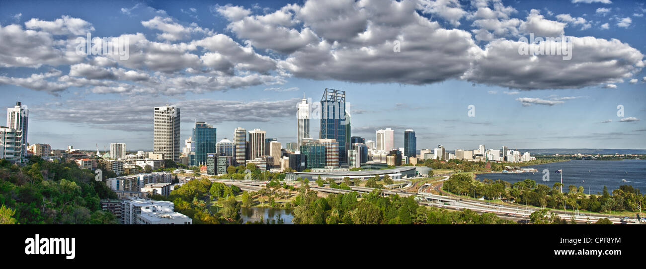 Panoramic of city with beautiful skyline of Perth from above in Western ...