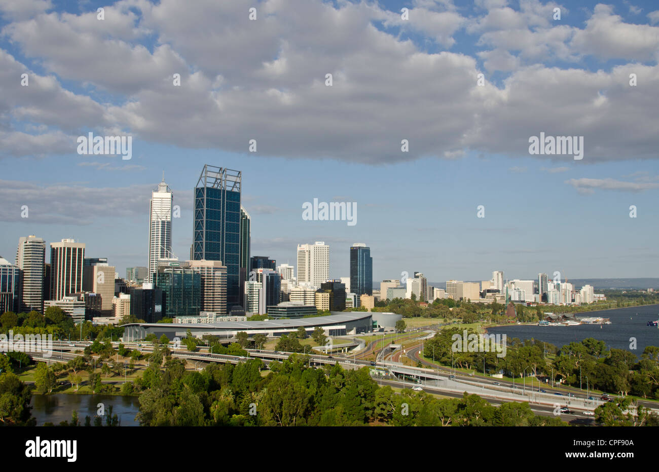 Panoramic of city with beautiful skyline of Perth from above in Western ...