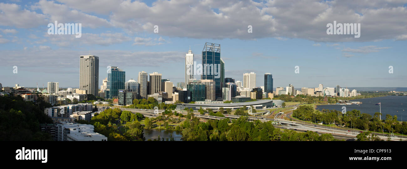 Panoramic of city with beautiful skyline of Perth from above in Western ...
