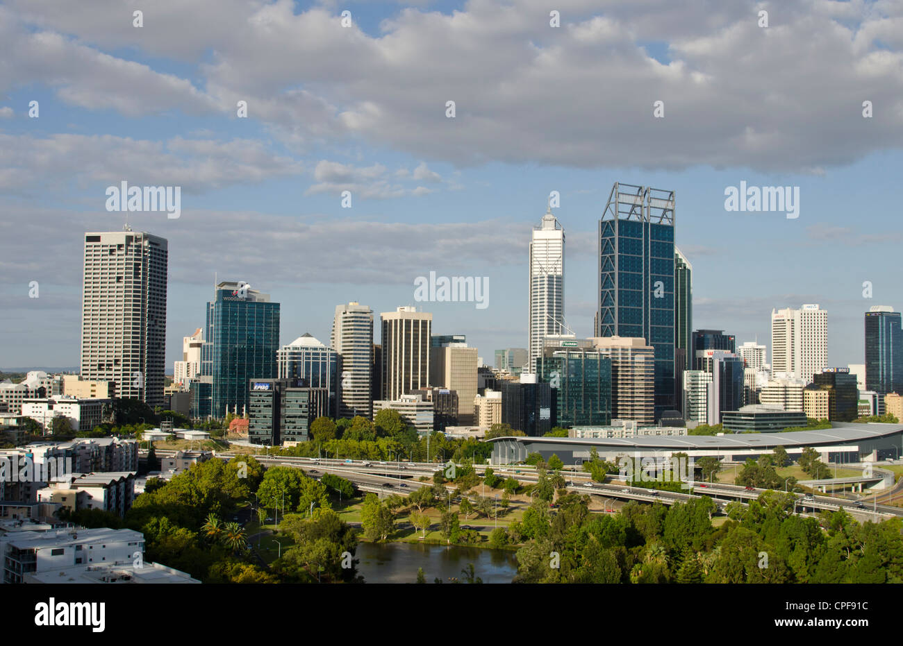 Panoramic of city with beautiful skyline of Perth from above in Western ...