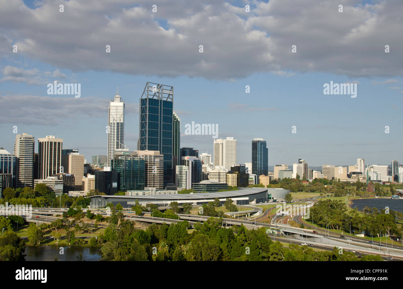 Panoramic of city with beautiful skyline of Perth from above in Western ...