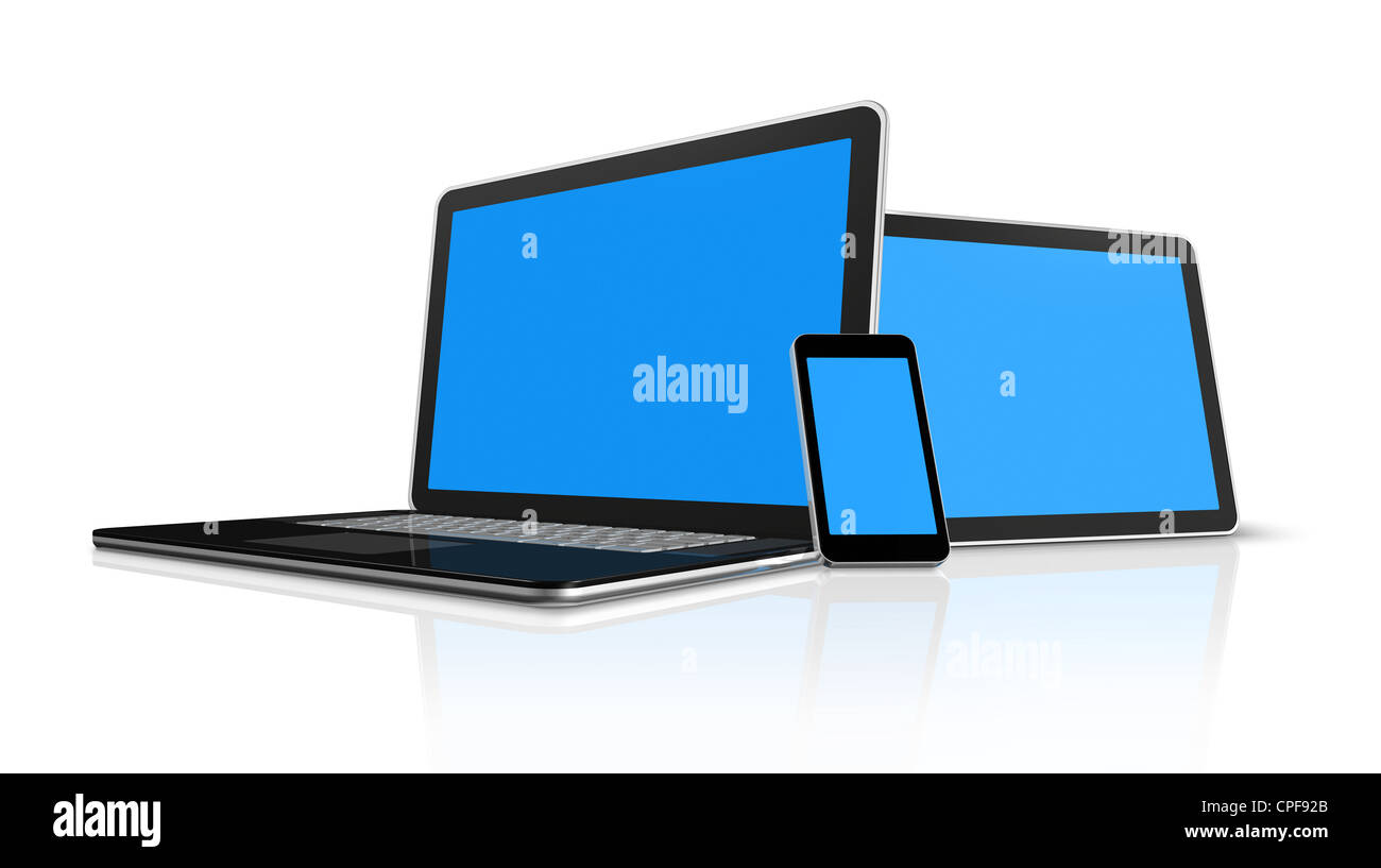 3D laptop, mobile phone and digital tablet pc computer - isolated on ...