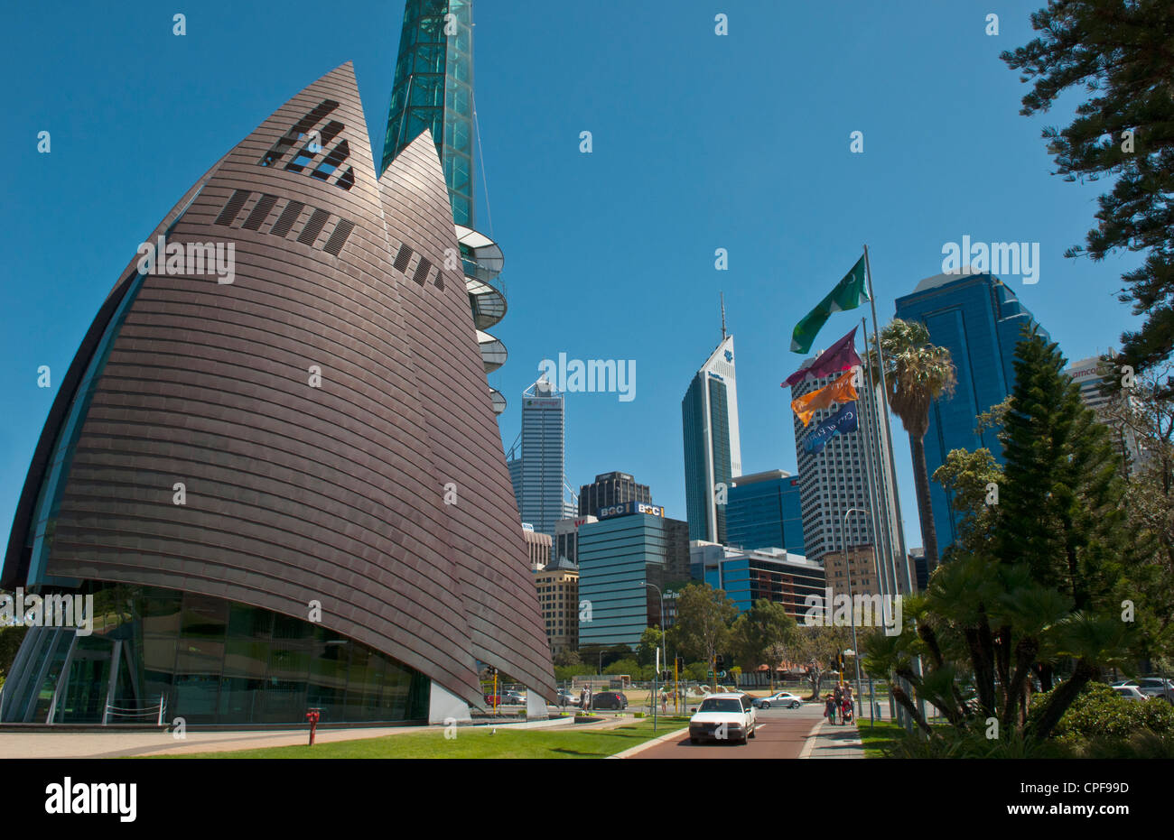 Bell Towers sails building and skyline in Perth in Western Australia ...