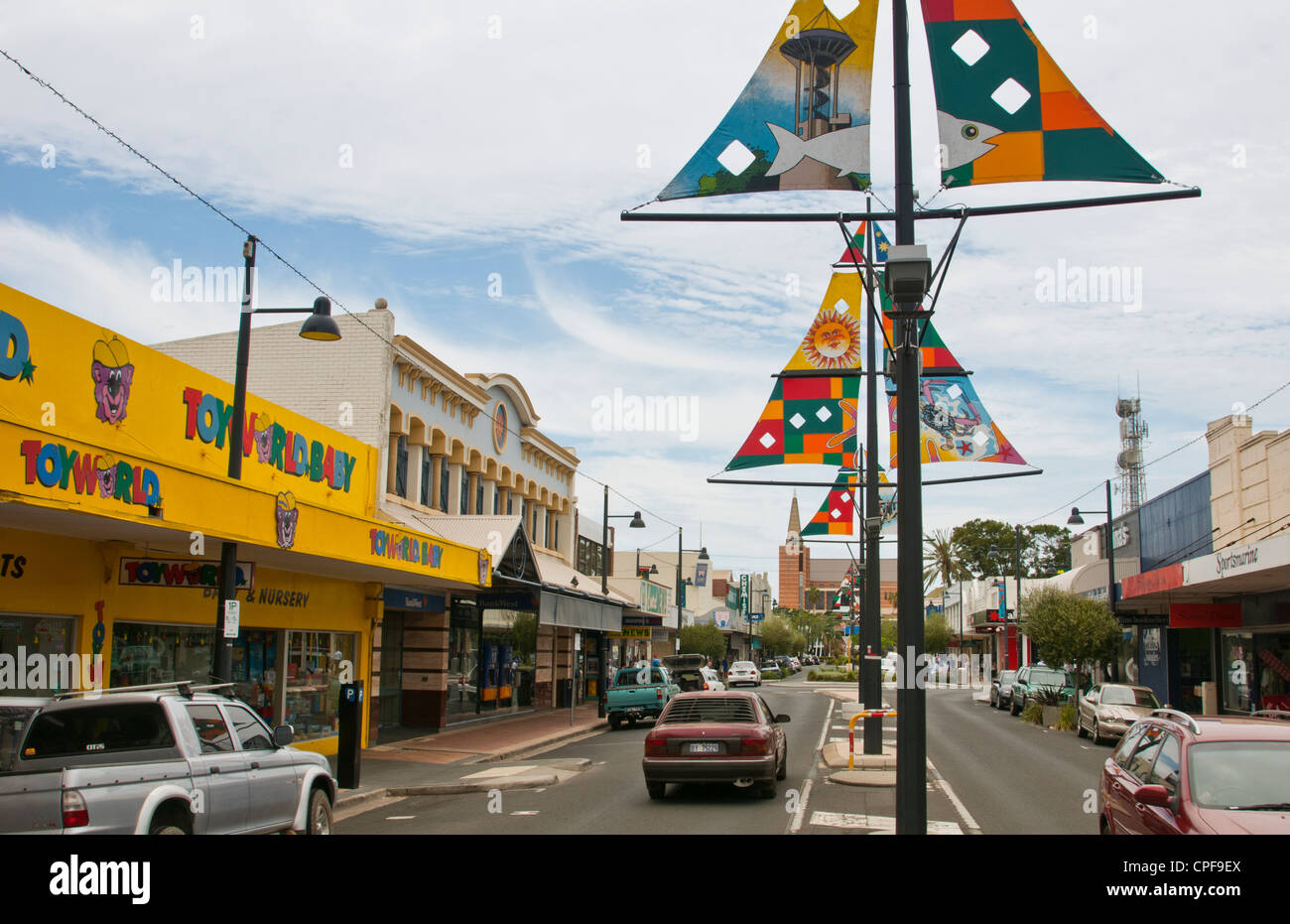 Sailboats flags in street in downtown Bunbury Western Australia ...