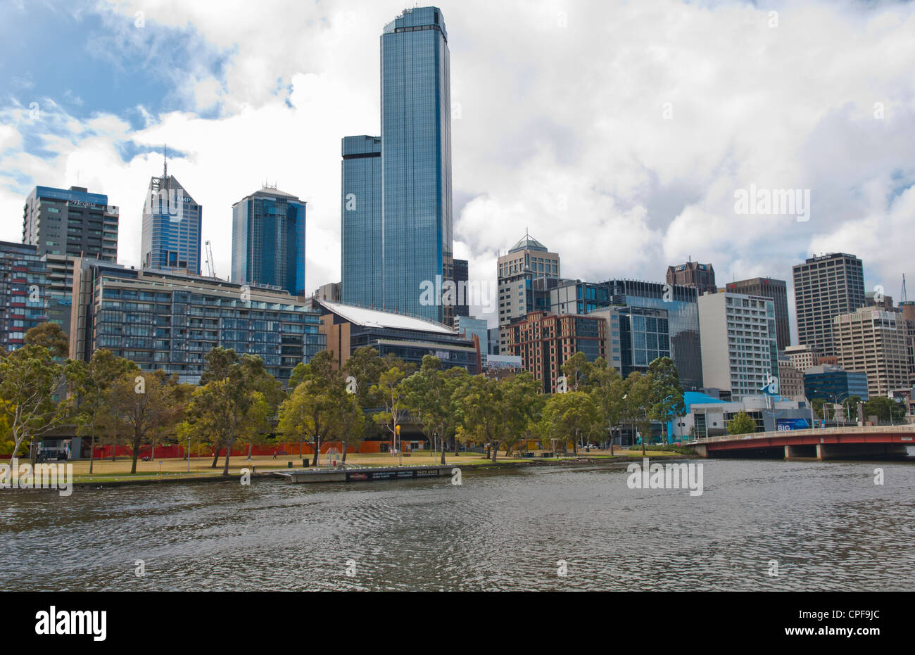 Skyline along Yarra River in Melbourne Victoria Australia Stock Photo ...
