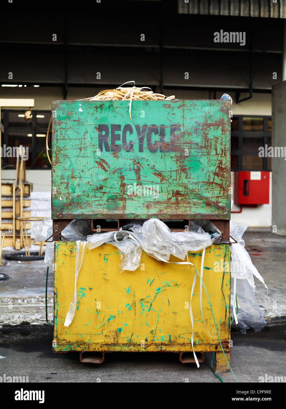 Recycling and waste bins at a printing press in Malaysia. April 28 ...