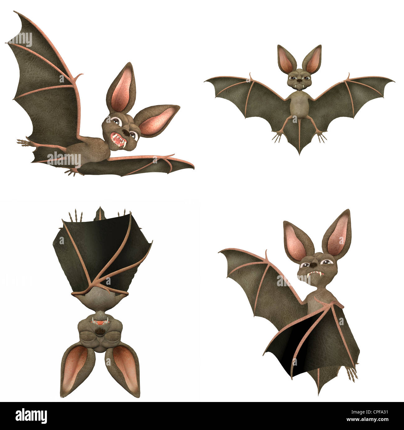 Illustration of a pack of four (4) bats with different poses and ...