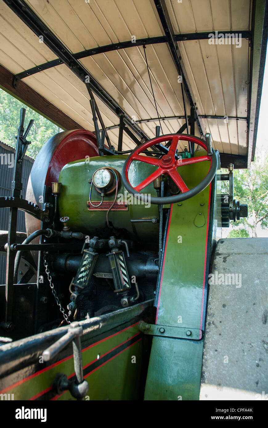Steering wheel and driver's cab of steam engine, Staffordshire Stock ...
