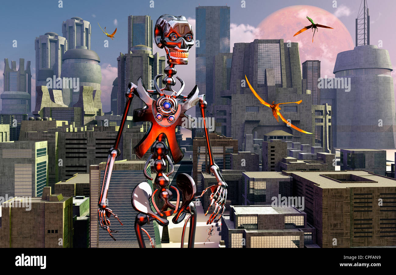 Futuristic cityscape robots hi-res stock photography and images - Alamy