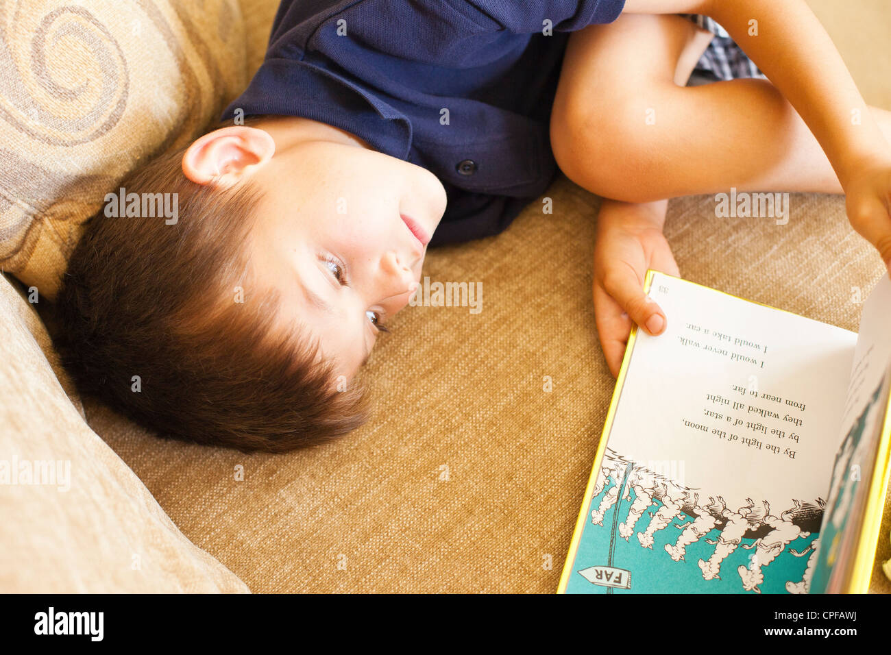 Boy reading a book Stock Photo - Alamy