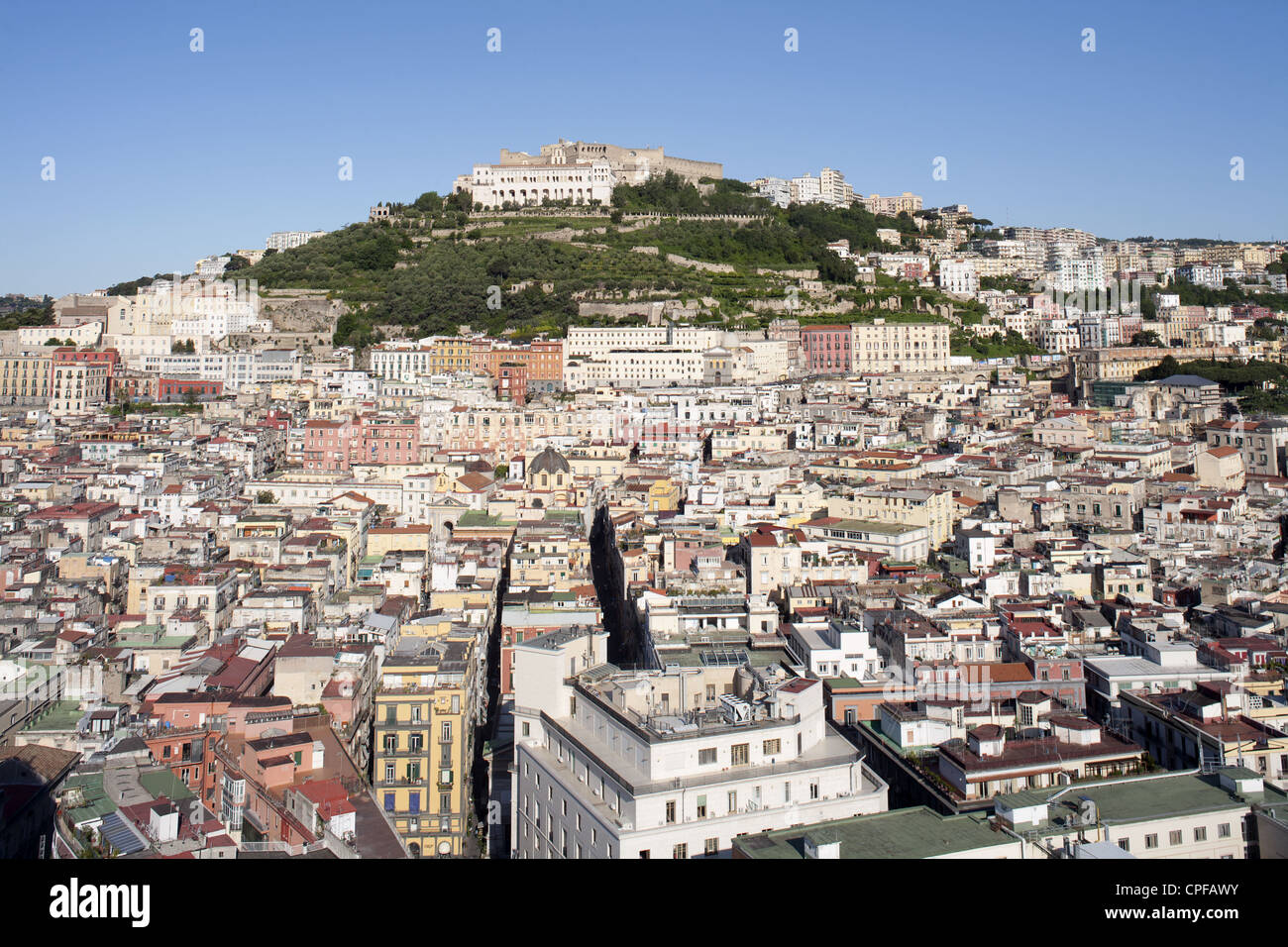 View of Naples town with the Vomero hill and certosa of San Martino and ...