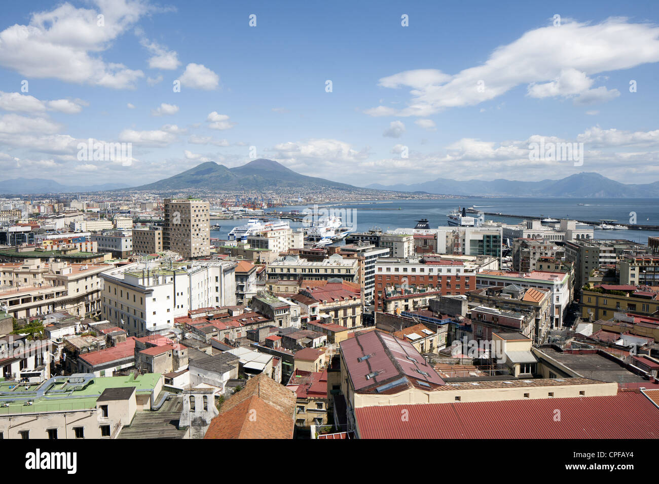 View of Napoli gulf with the city, the harbour, marina and Vesuvio ...