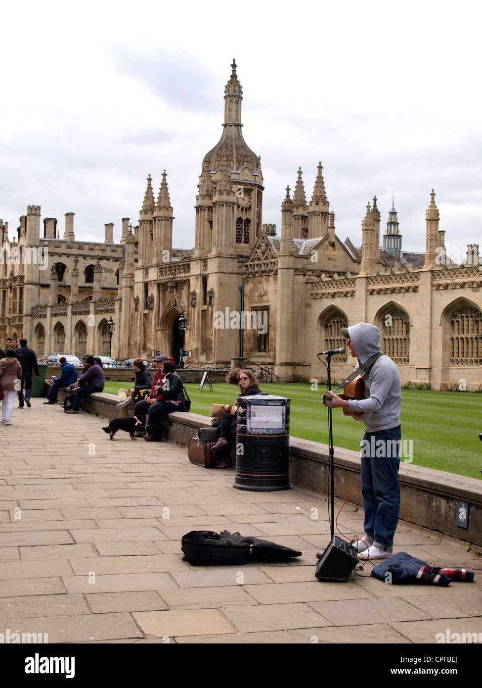 Busker outside King's College, Cambridge, UK Stock Photo - Alamy