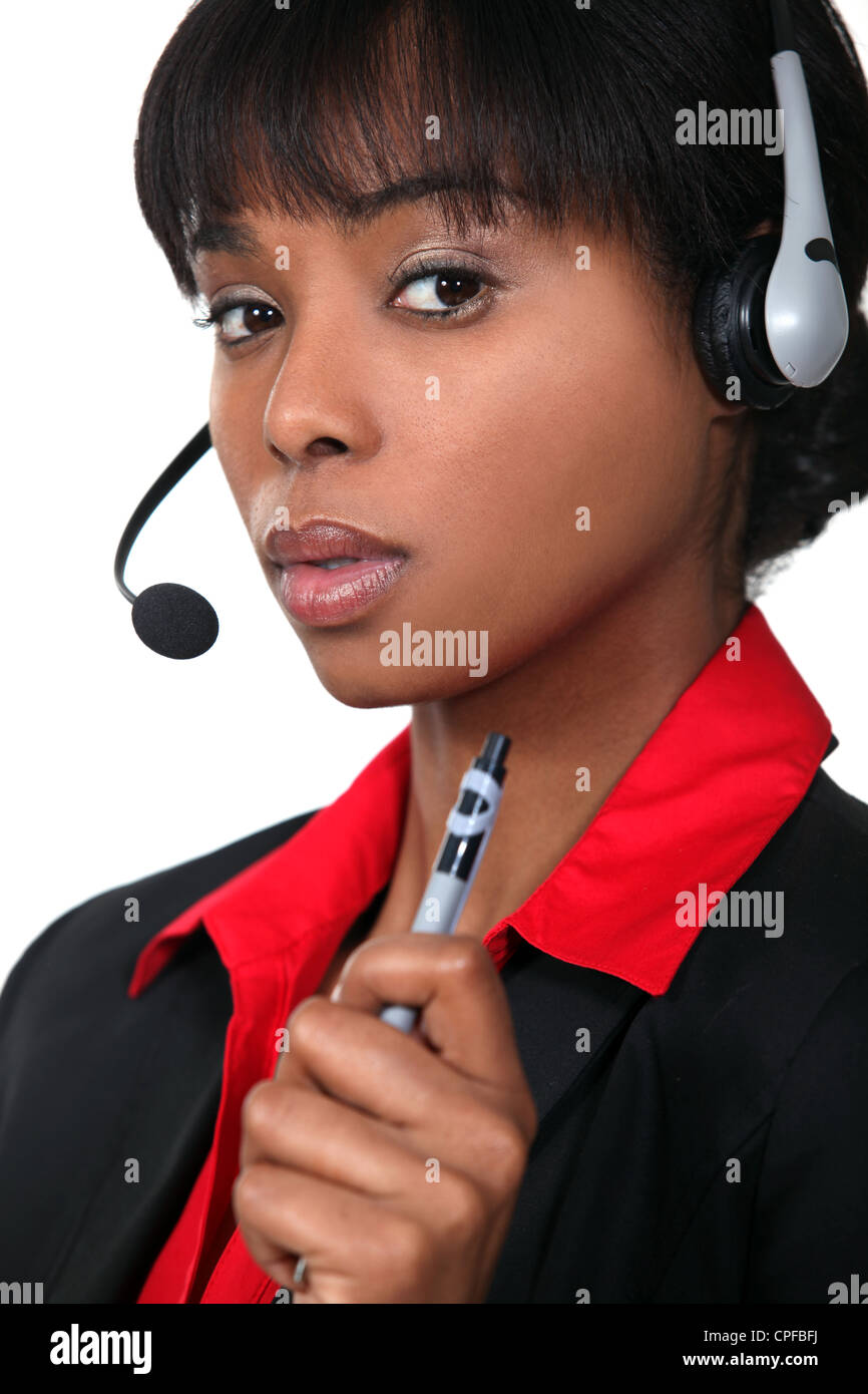 close-up portrait of black receptionist Stock Photo - Alamy