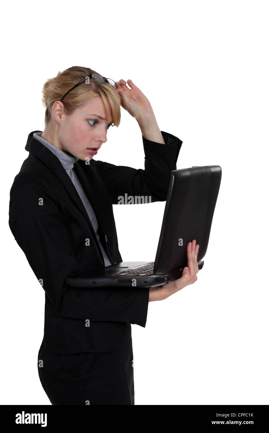 Woman computer embarrassed hi-res stock photography and images - Alamy