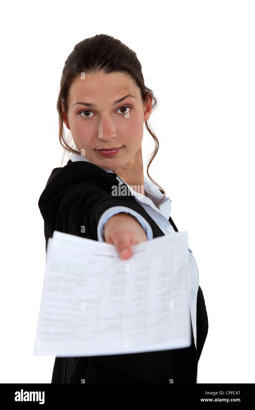 Woman giving contract Stock Photo - Alamy