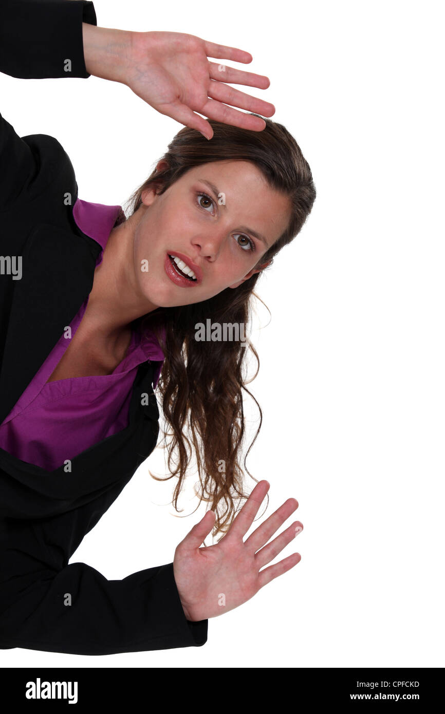 Woman waving hands Stock Photo - Alamy