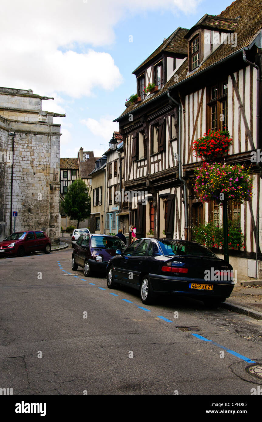 Vernon,Bridge over River Seine,half-timbered medieval Buildings,Notre ...
