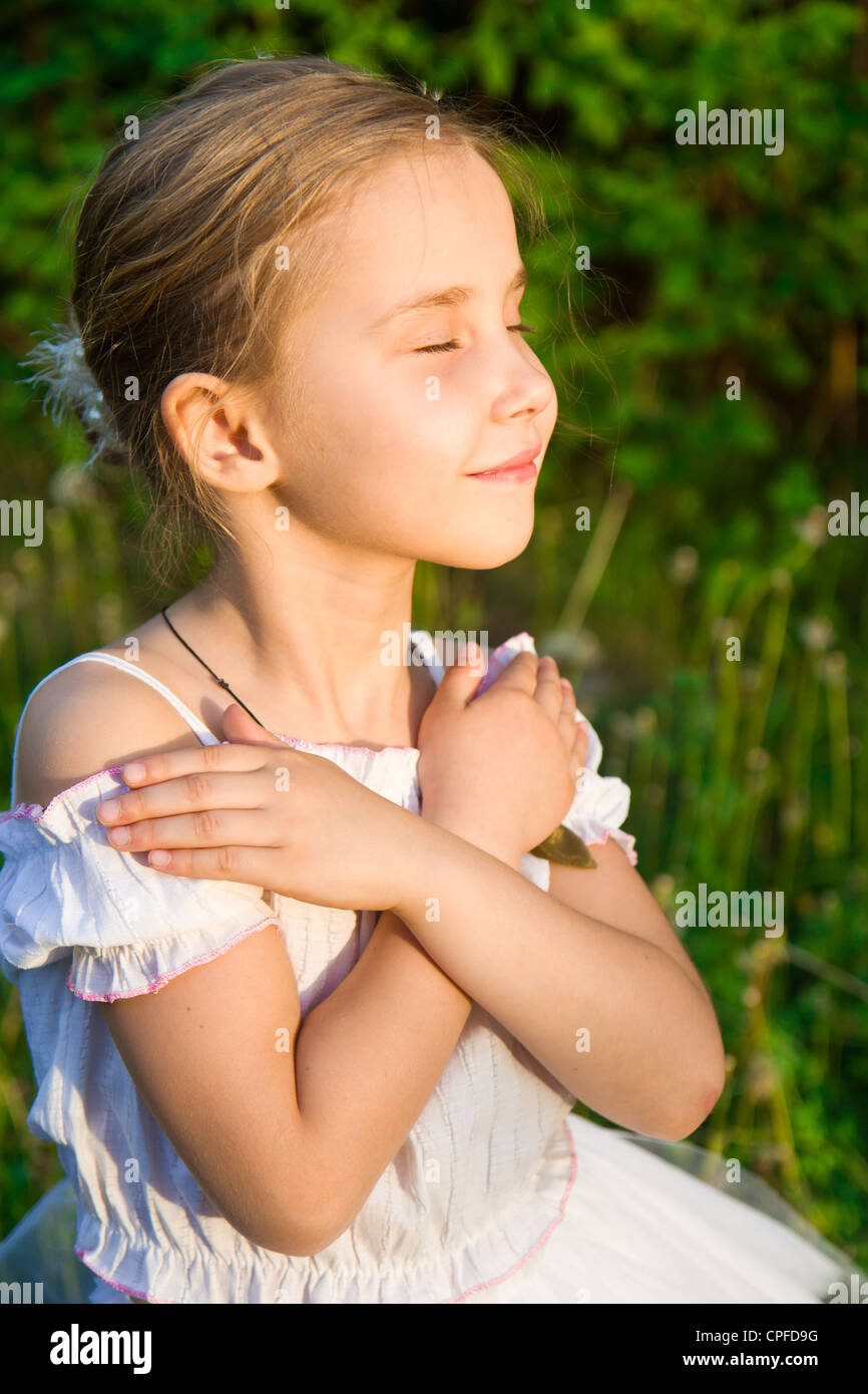 Beautiful girl in the forest outdoor Stock Photo - Alamy