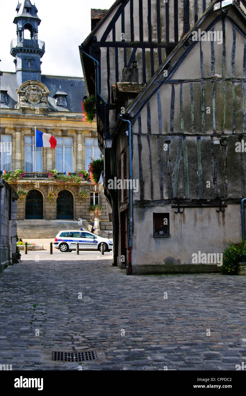 Vernon,Bridge over River Seine,half-timbered medieval Buildings,Notre ...