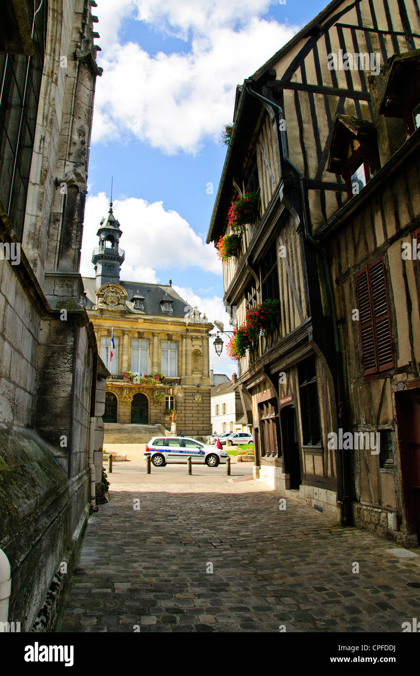 Vernon,Bridge over River Seine,half-timbered medieval Buildings,Notre ...