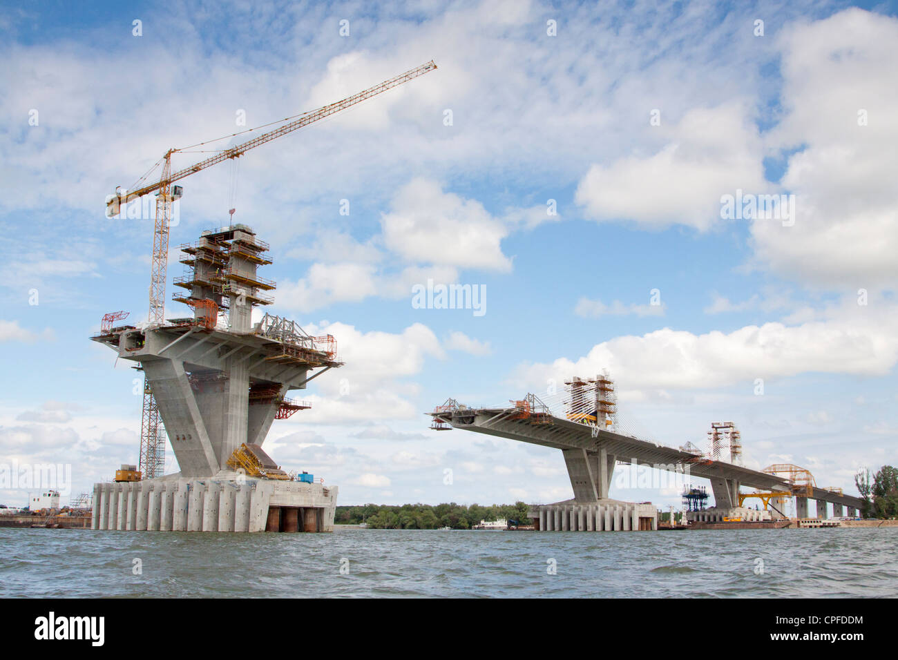 Construction site of the bridge across the Danube river between Vidin ...