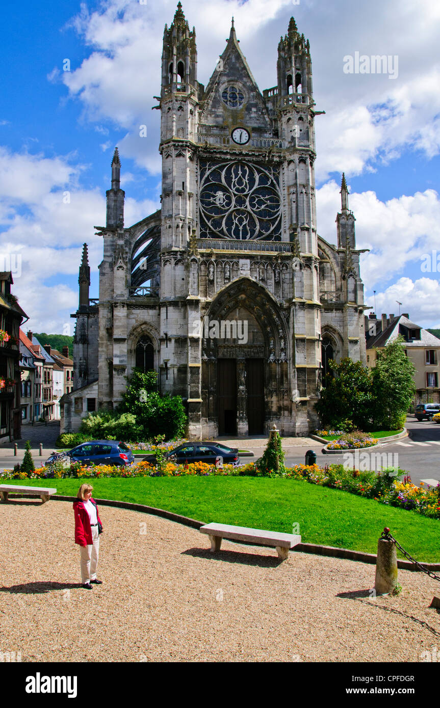 Vernon,Bridge over River Seine,half-timbered medieval Buildings,Notre ...