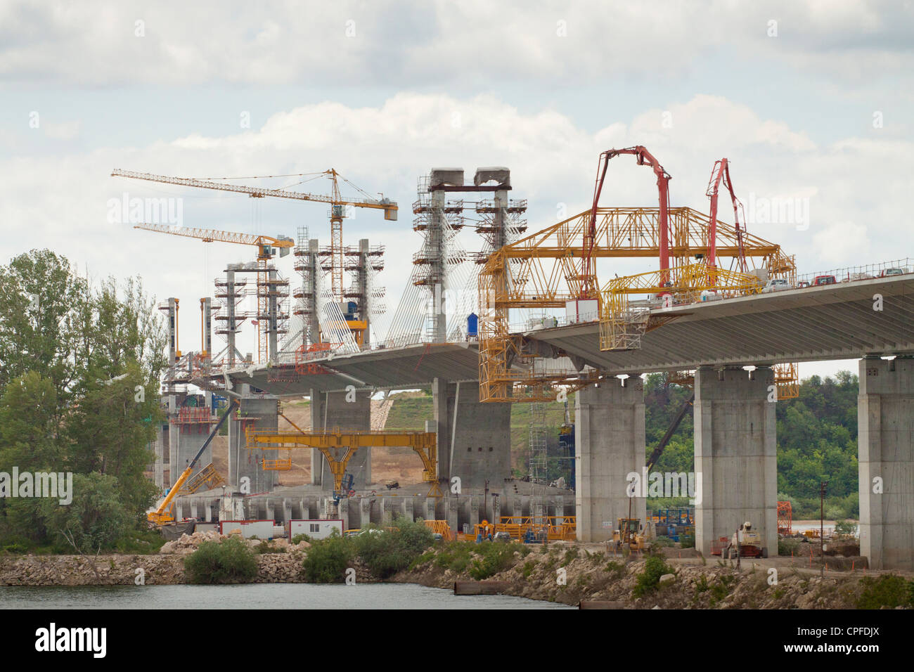 Construction site of Vidin-Calafat Bridge across the Danube between ...