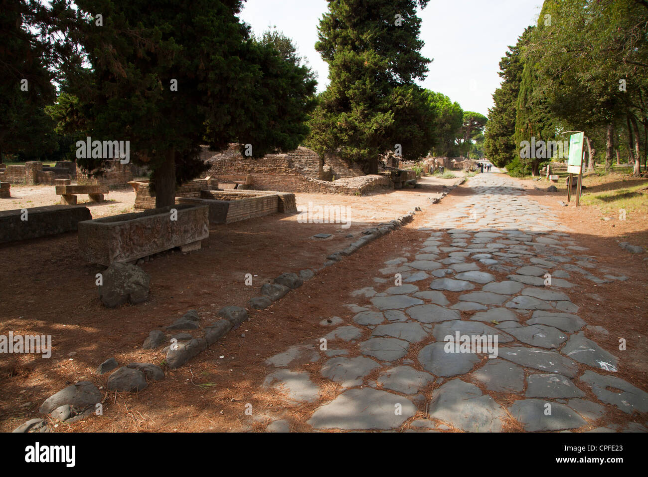 Necropolis and cobble Decumanus in The ancient roman port town ruin of ...