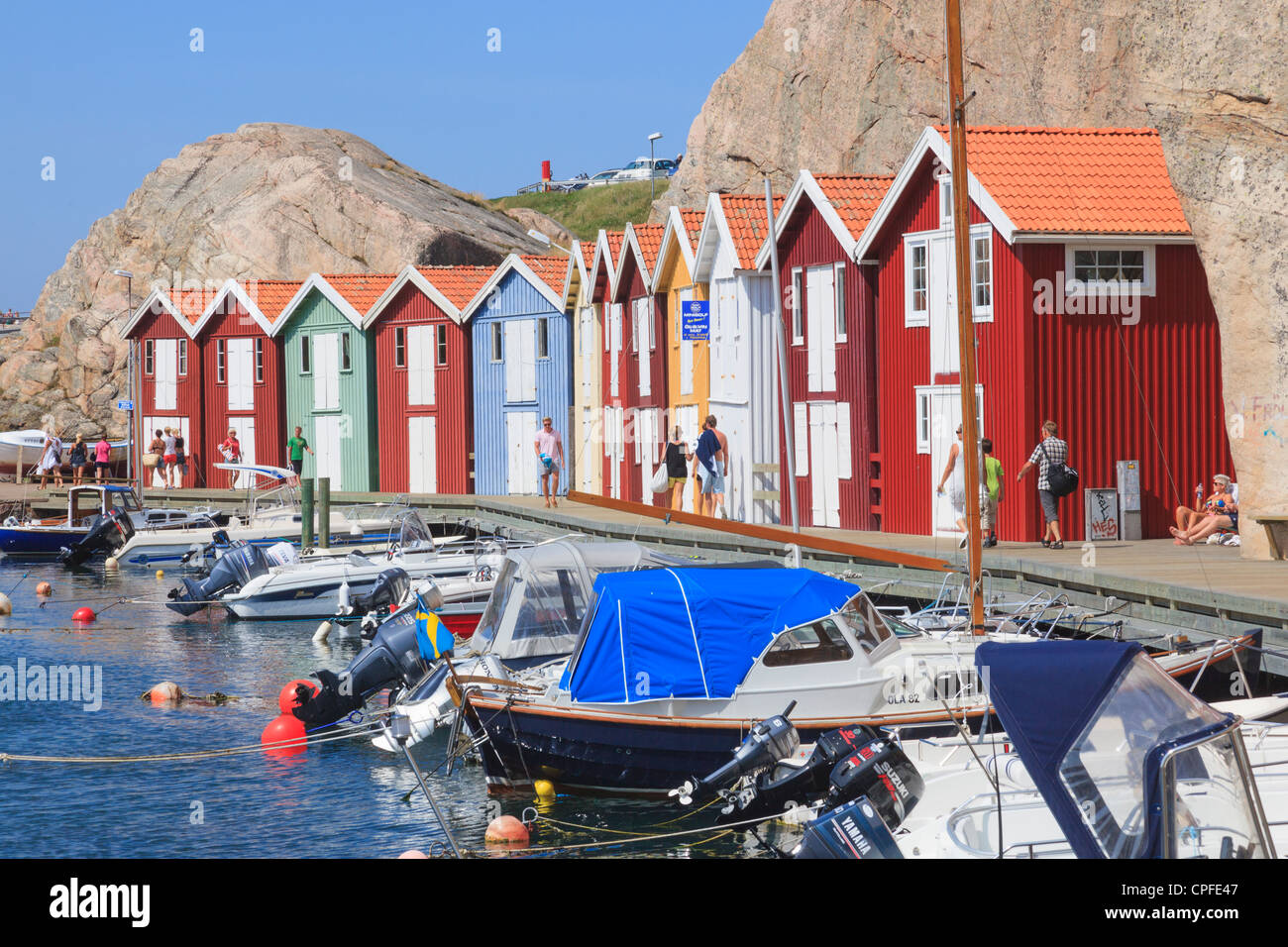 Colorful boathouse at the dock on Smogen, Sweden Stock Photo - Alamy