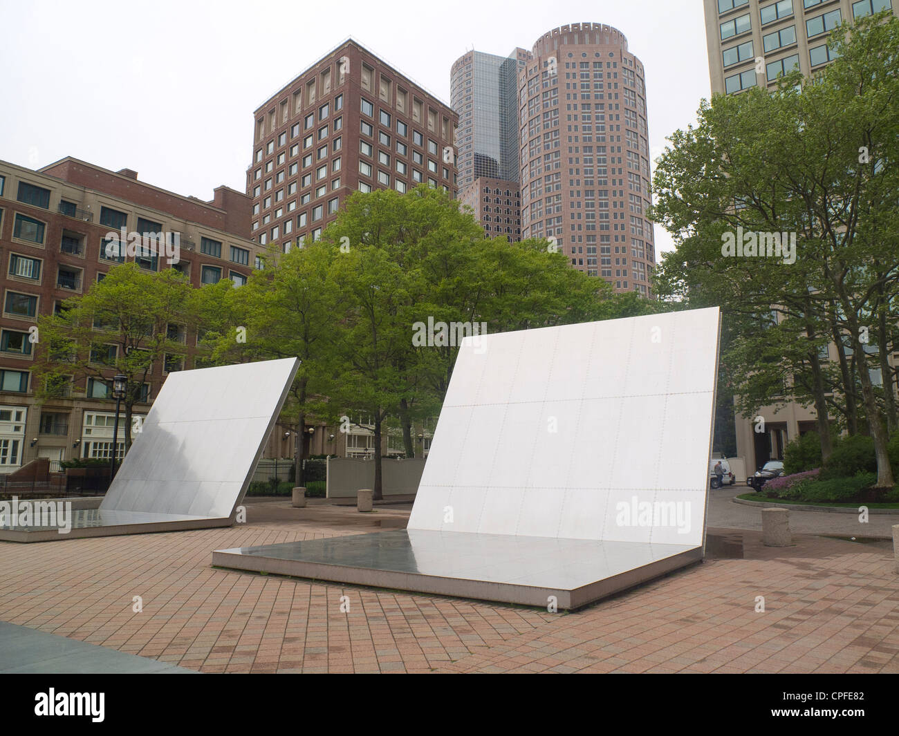 sculptures in Harbor Towers Plaza Boston MA Stock Photo - Alamy