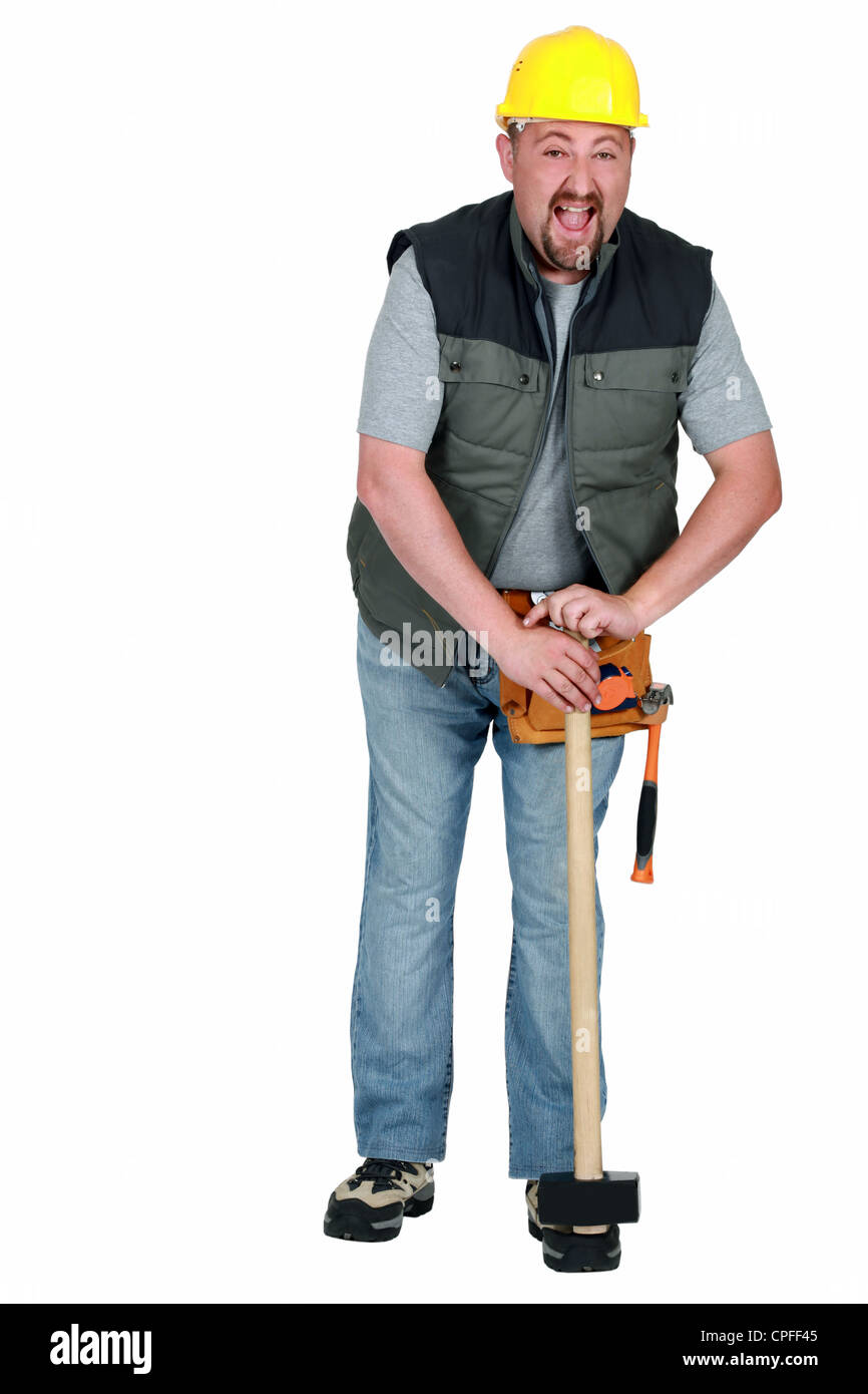 Cheerful construction worker Stock Photo - Alamy